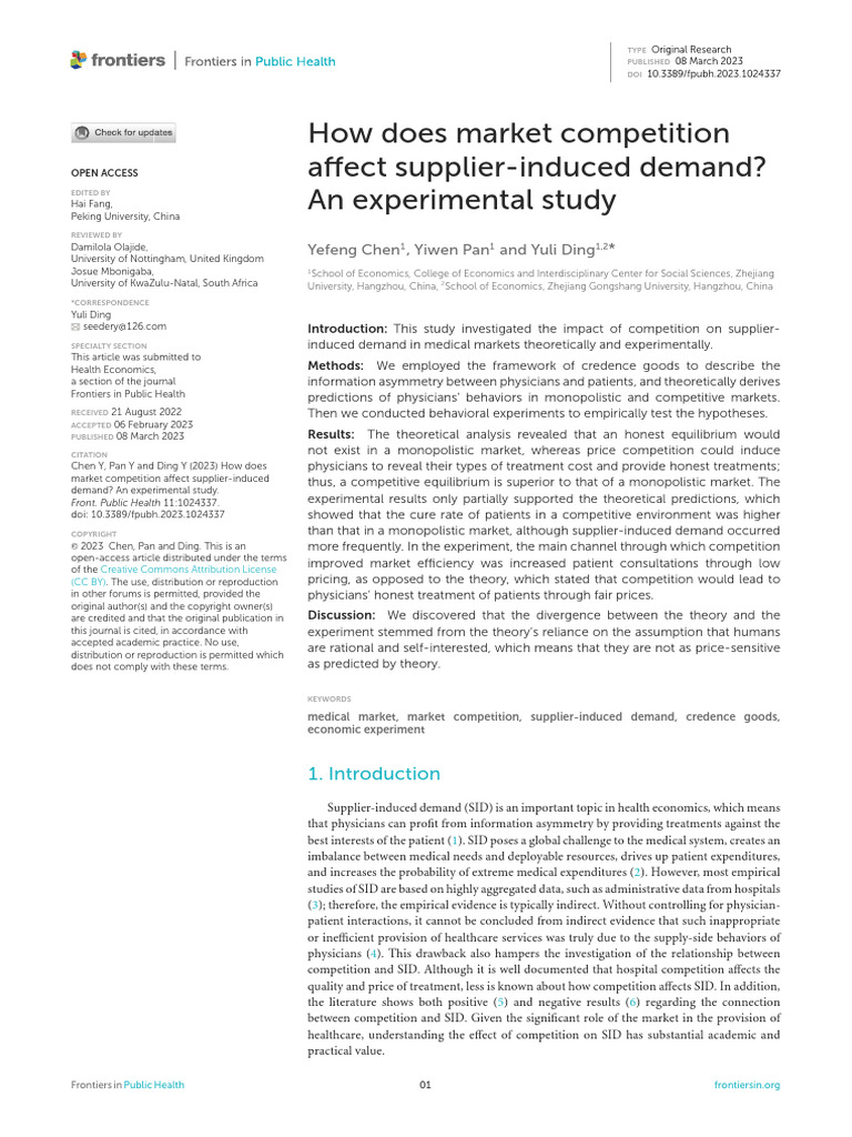 Supplier-Induced Demand An Experimental Study | PDF | Market (Economics ...