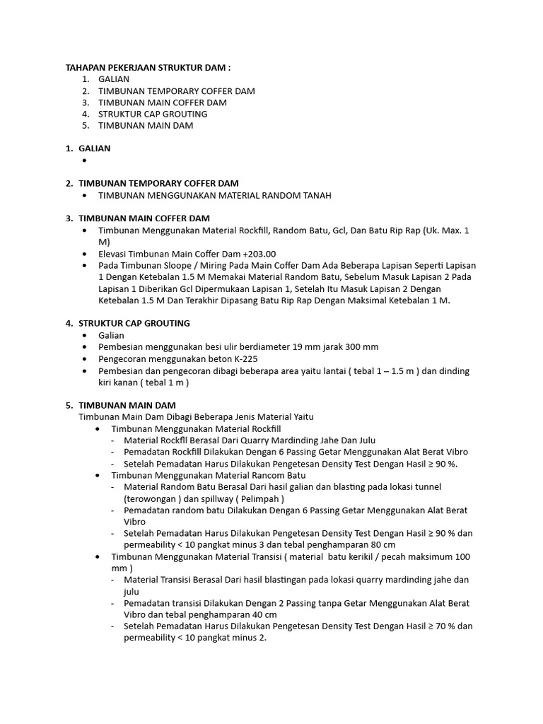 Tahapan Pekerjaan Struktur Dam | PDF
