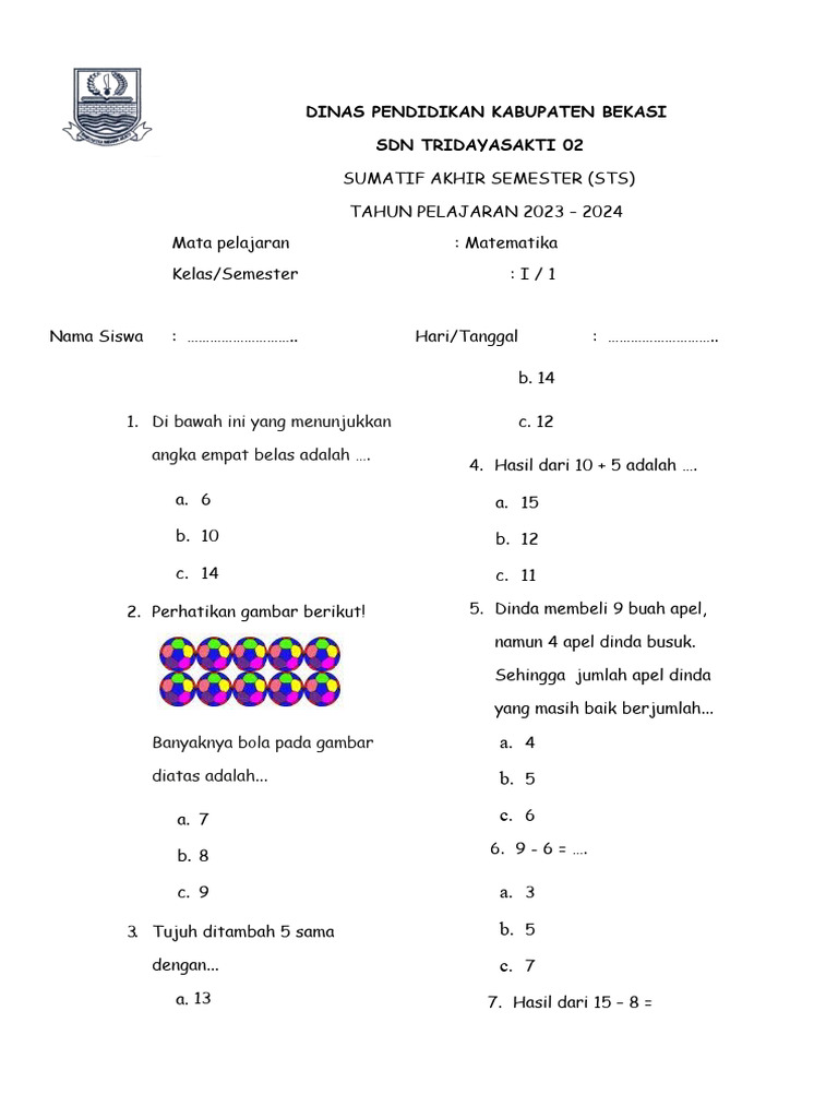 Soal Akhir Semester MTK Fix | PDF
