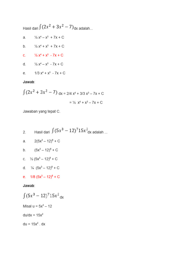 Latihan Soal Integral dan Pembahasan | PDF | Metode & Bahan Ajar