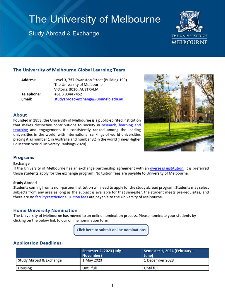 +2023-2024 University of Melbourne Fact Sheet | PDF | Academic Term ...