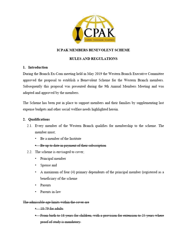 Ammended Icpak Members Benevolent Scheme | PDF | Committee | Identity Document