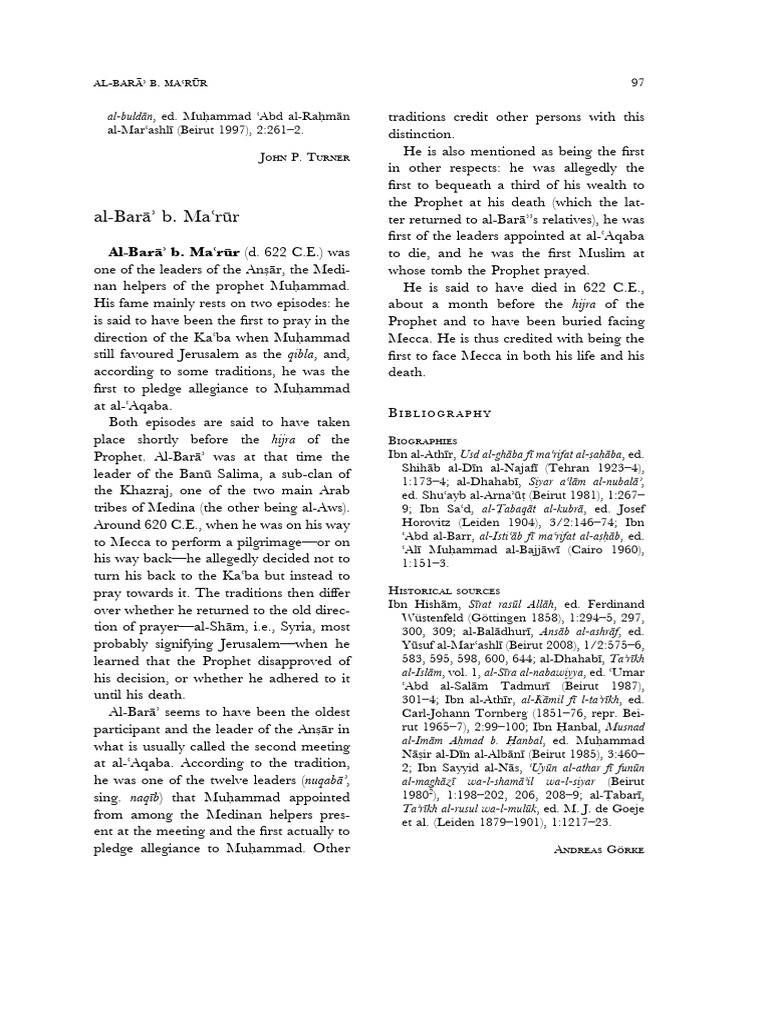 Al Bara B Marur in The Encyclopaedia of | PDF | Muhammad | Arabs