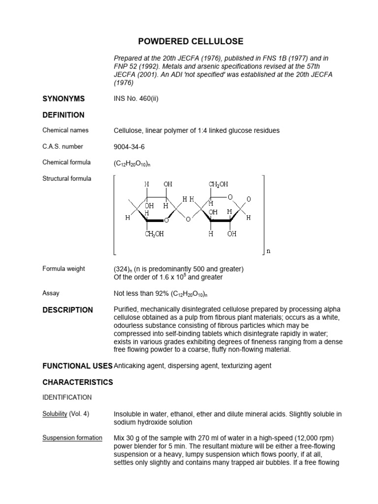 Powdered Cellulose Codex | PDF | Solubility | Filtration
