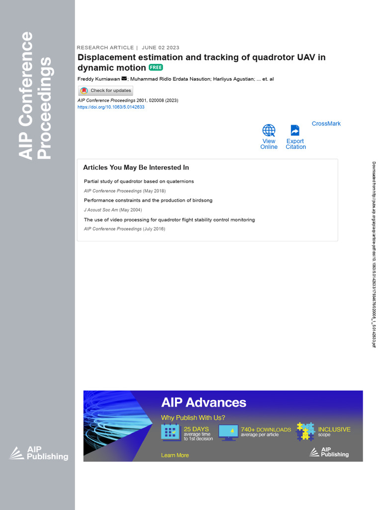 Displacement Estimation and Tracking of Quadrotor UAV in Dynamic Motion | PDF | Kalman Filter ...