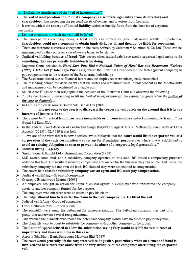 Cl Tutorial Final Pdf Piercing The Corporate Veil Legal Liability 