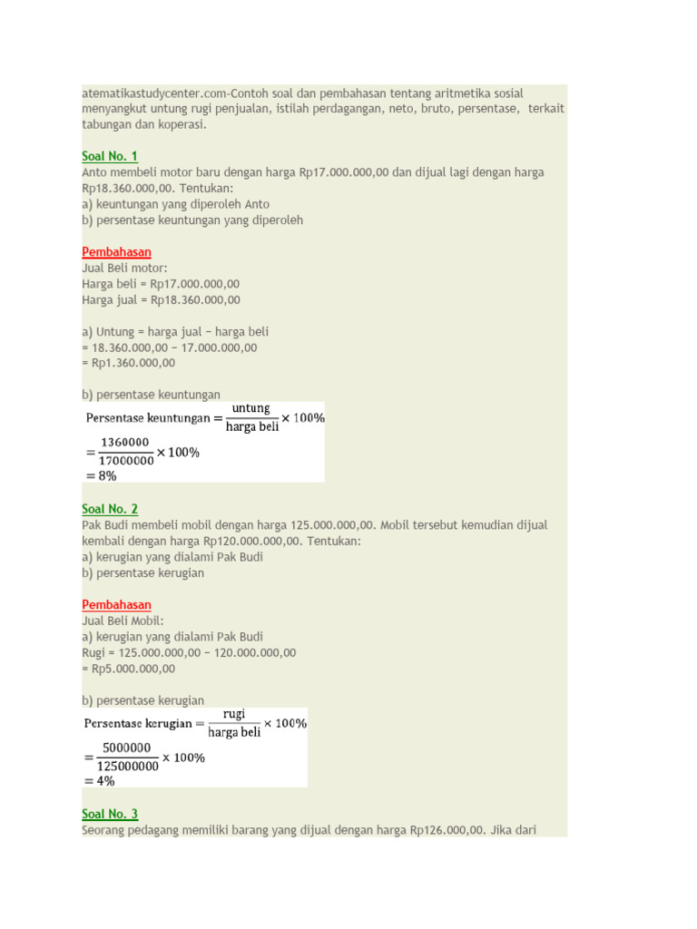 Soal UN Aritmatika Sosial | PDF