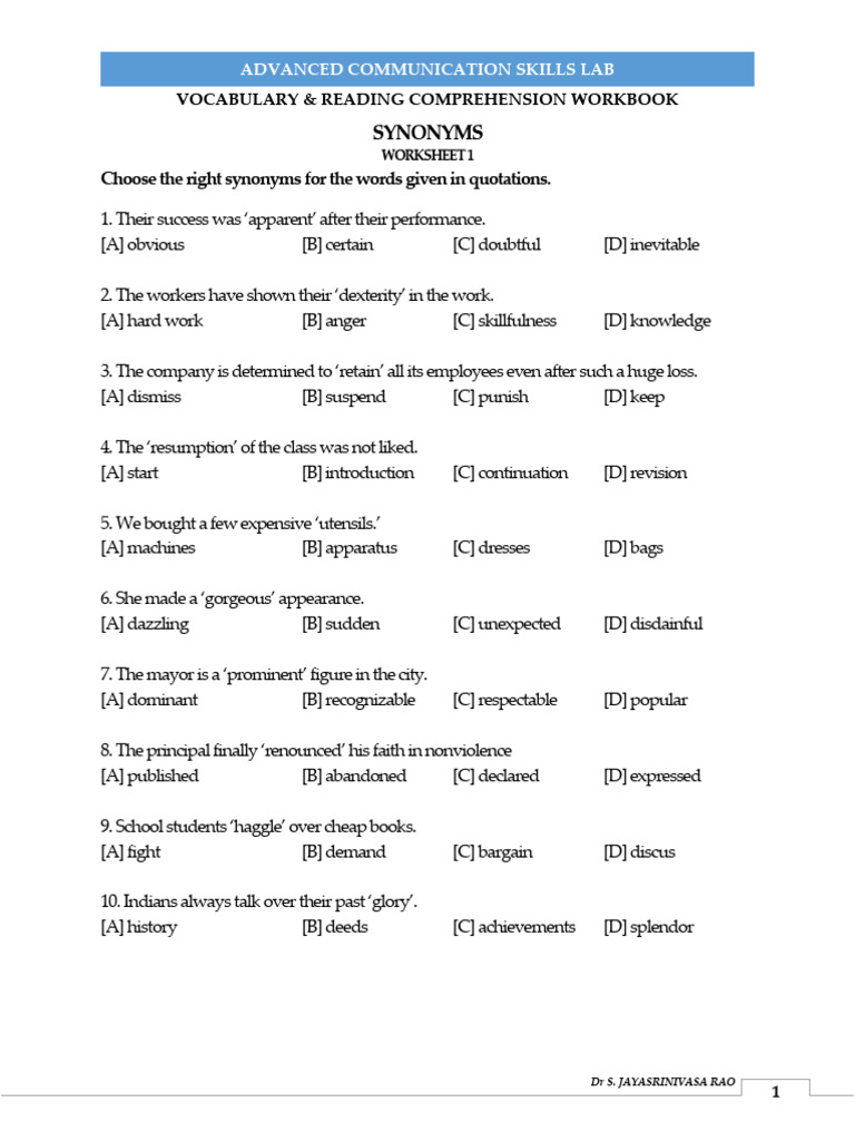 Vocabulary Workbook | PDF | Reading Comprehension