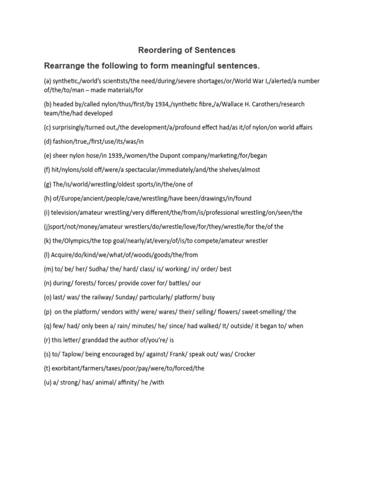 Sentence Reordering Exercise | PDF | Social Science | History