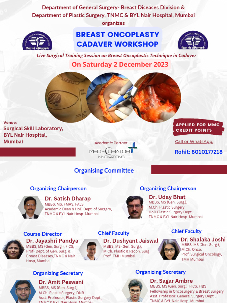Detailed Brochure Breast Oncoplasty Workshop 2nddec'23 Mumbai | PDF | Surgery | Breast Cancer