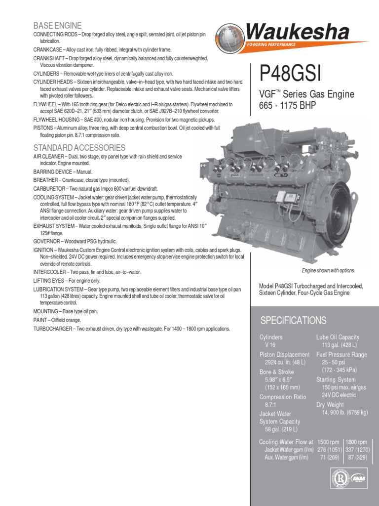 P48GSI: VGF Series Gas Engine | PDF | Internal Combustion Engine | Piston