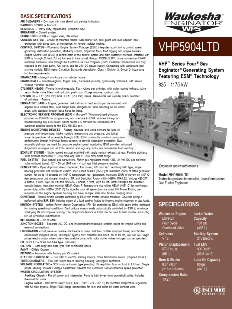 VHP5904LTD: Basic Specifications | PDF | Engines | Electric Generator