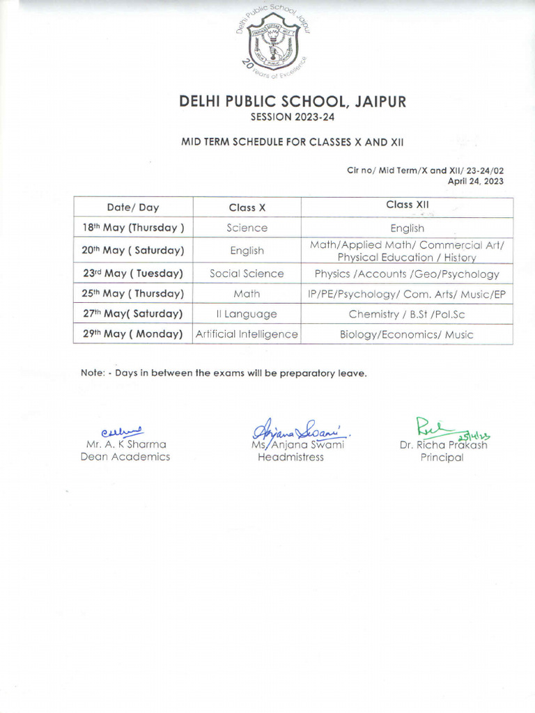 Mid Term Schedule For Grades X and XII | PDF