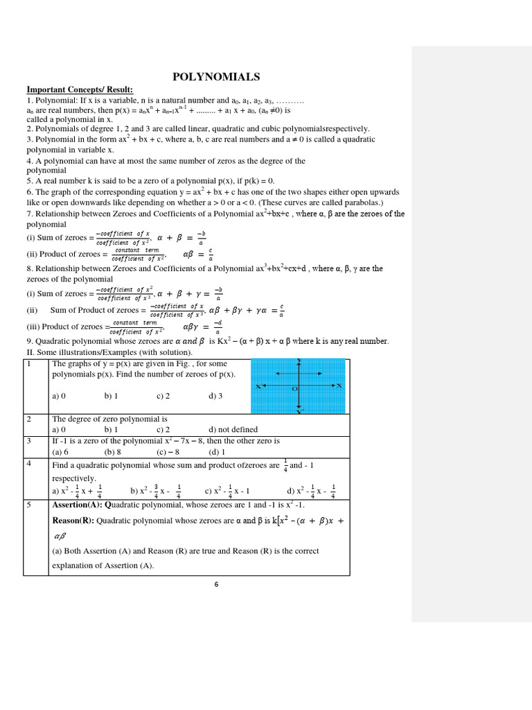 Study Material 10TH Maths, 2023-24 - Polynomials | PDF | Quadratic Equation | Polynomial