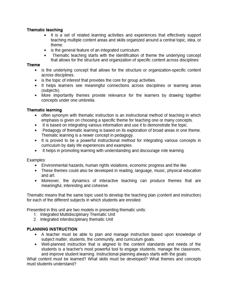 What Is Thematic Teaching In Basic Education