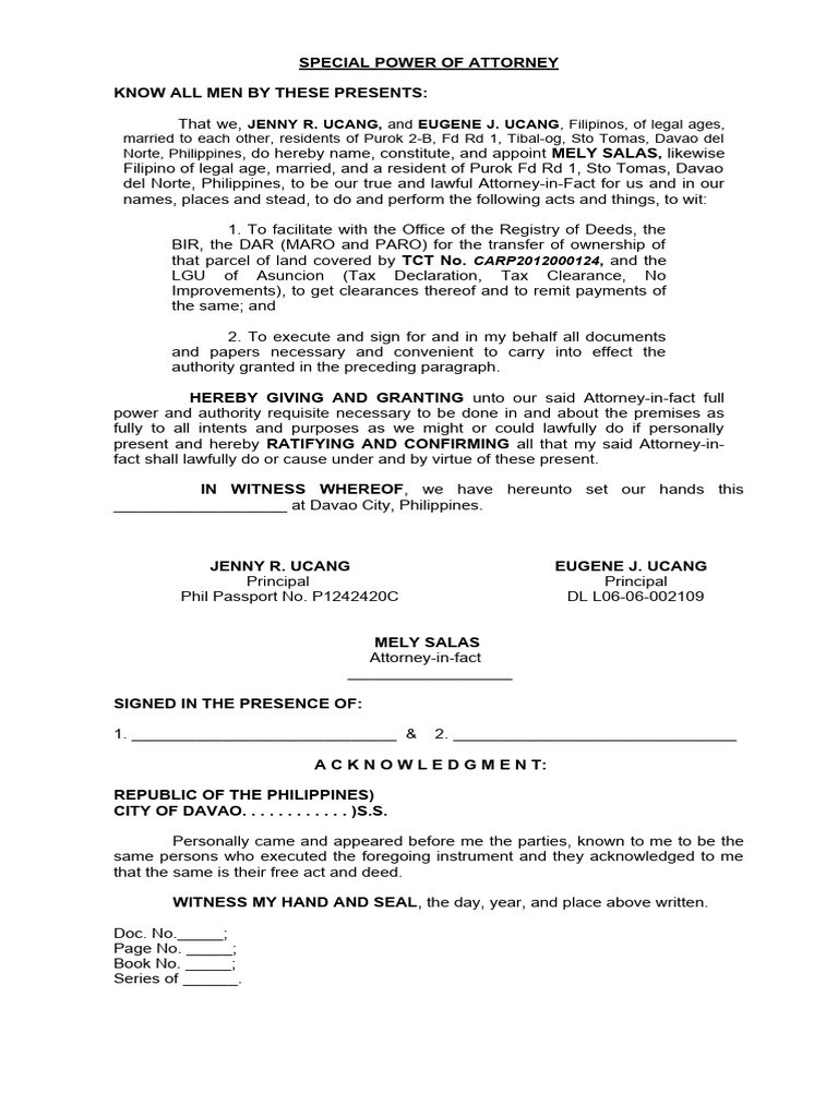 SPA Bir Rod MELAY Ucang | Download Free PDF | Power Of Attorney ...