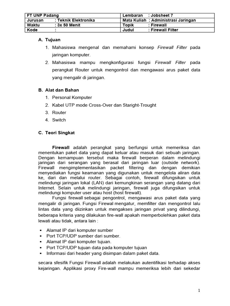 Jobsheet 7 - Firewall Filter | PDF