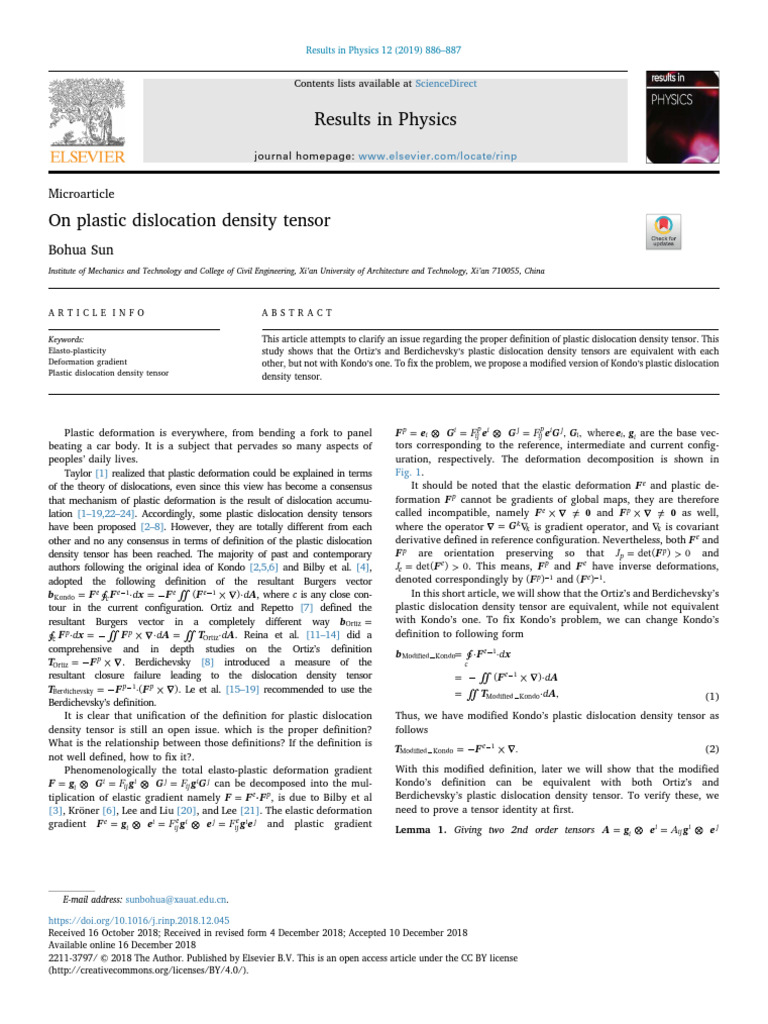 On Plastic Dislocation Density Tensor | PDF | Plasticity (Physics) | Tensor