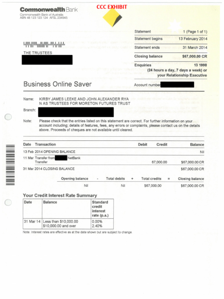 Operation Belcarra Exhibit 54a Day 3 CBA Bank Statements 1 11 For ...