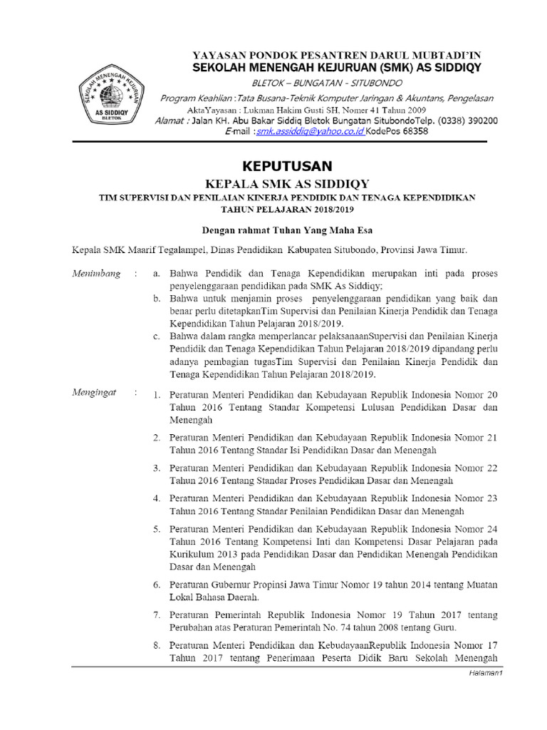 3b SK Supervisi Dan Penilaian Kinerja Tendik | PDF