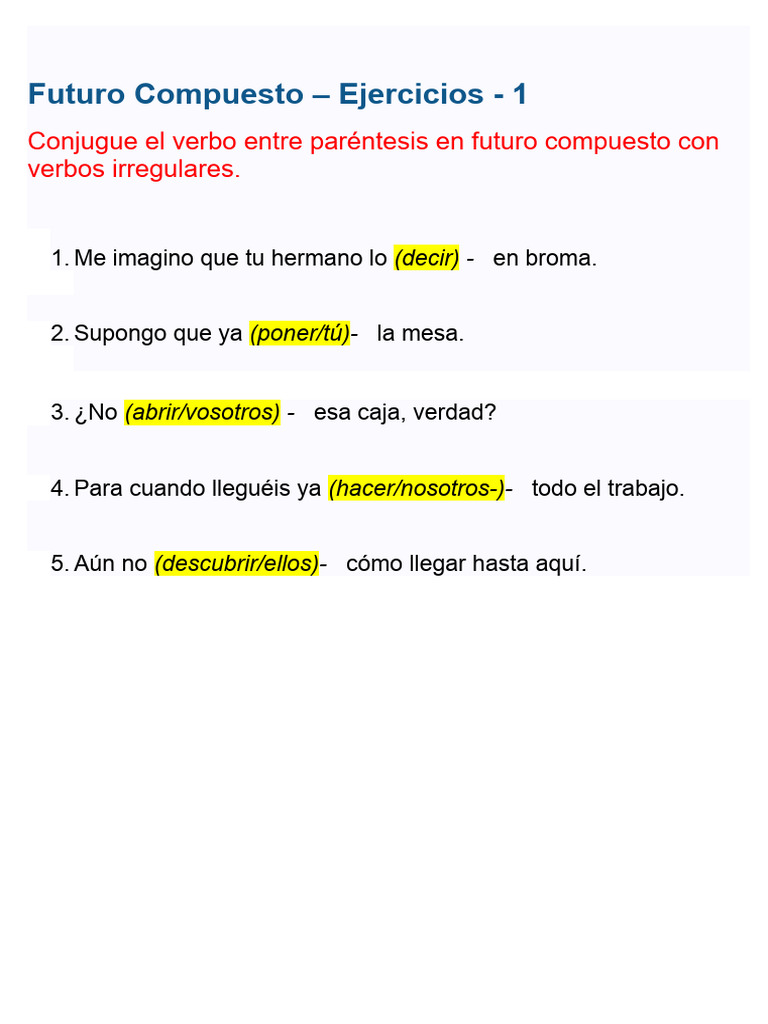 Futuro Compuesto - Español - 1 | PDF | Artes del Lenguaje y Comunicación