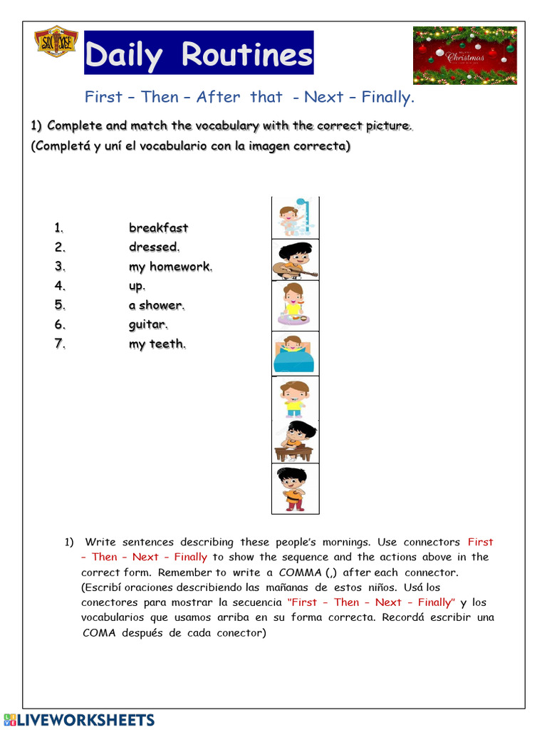 Eda08 Activity 2 - Writing - Daily Routine and Connectores Practice 1 | PDF