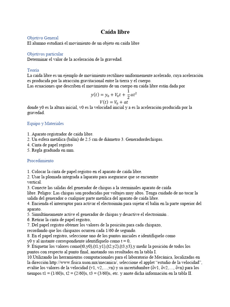Experimento de Caída Libre | PDF | Las leyes del movimiento de Newton | Fuerza