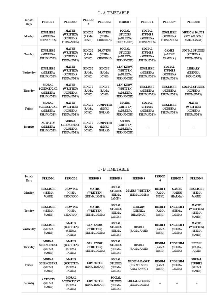 Class Time Table 2022 | PDF