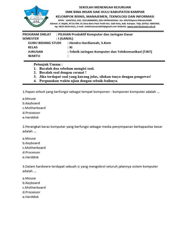 Soal KLS Xi Pilihan KJD | PDF