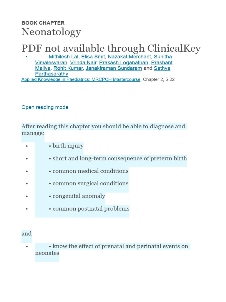 Neonatology Akp MRCPCH | PDF | Prenatal Development | Fetus
