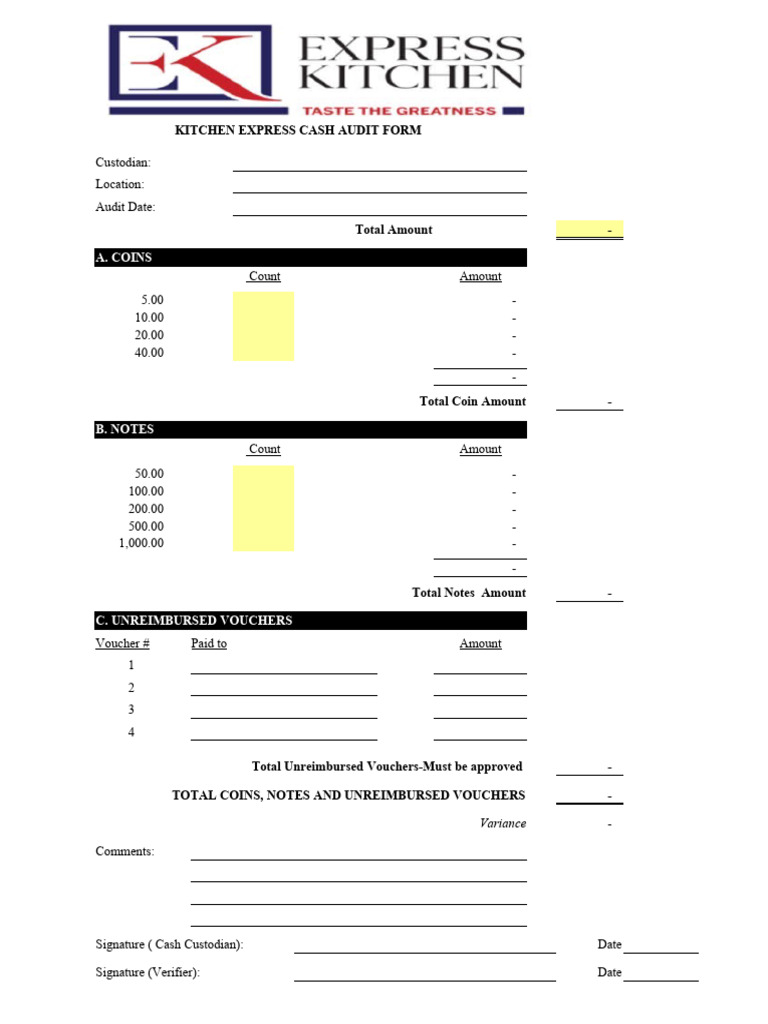 Cash Audit Form | PDF
