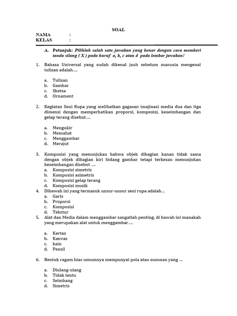 Contoh Soal Kelas 7 SBK | PDF