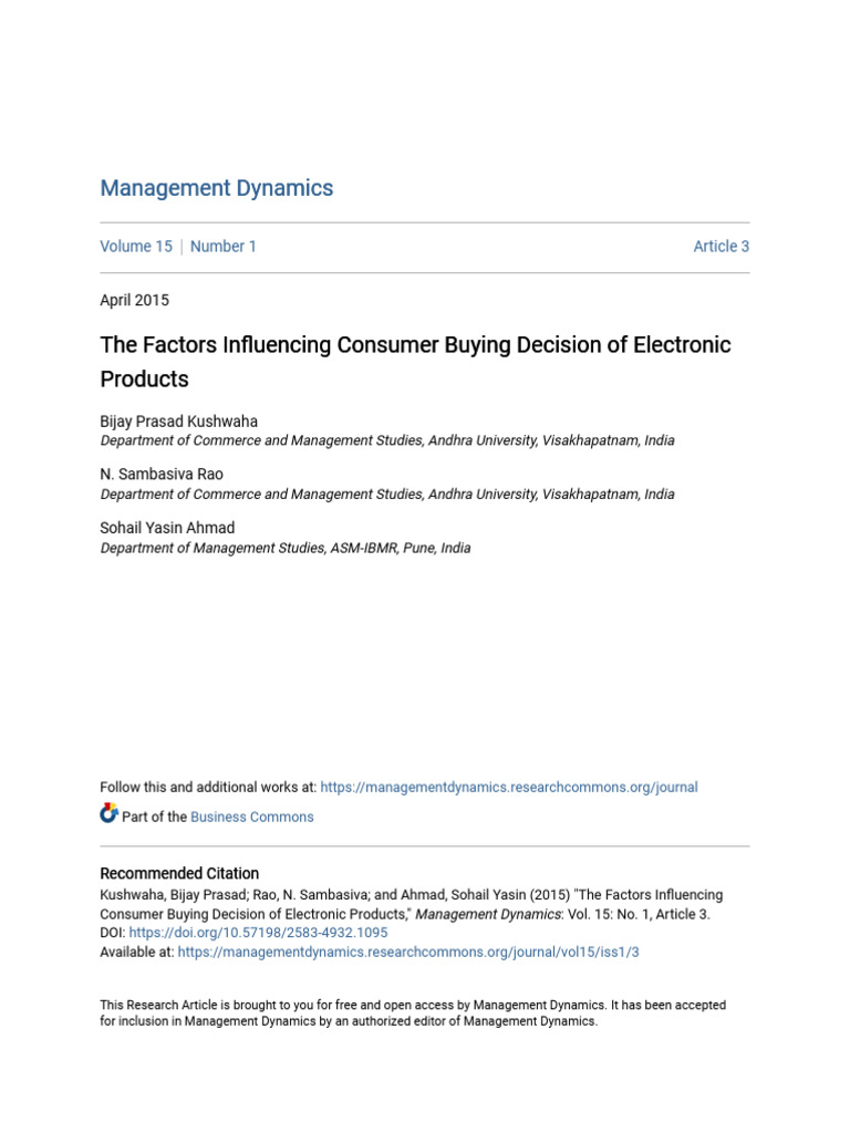 The Factors Influencing Consumer Buying Decision of Electronic PR | PDF ...