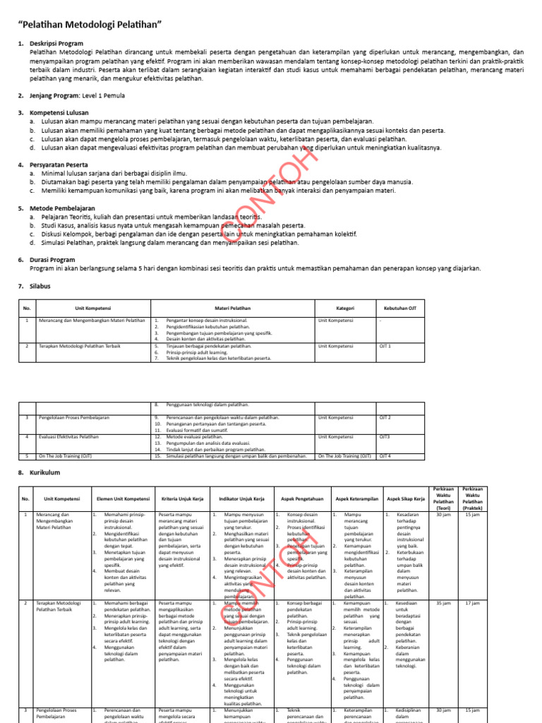 CONTOH-Rancangan Program Pelatihan | PDF