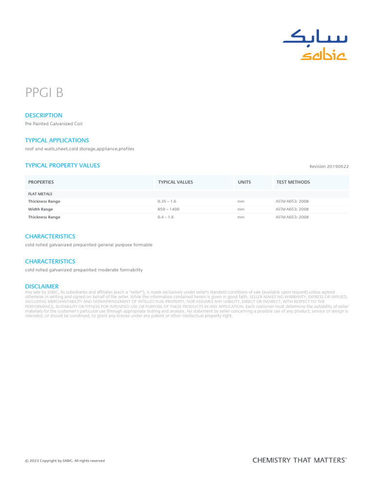 PPGI B Global Technical Data Sheet | PDF