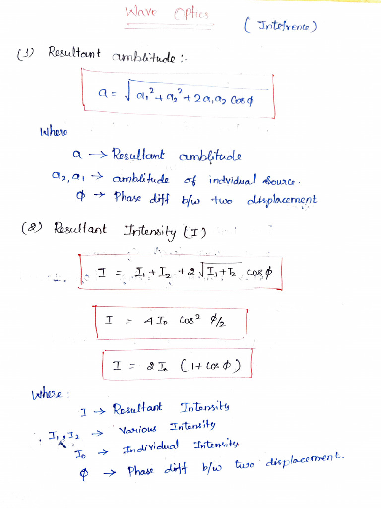 Wave Optics Hand Written Formula (ADA) | PDF | Waves | Physical Phenomena