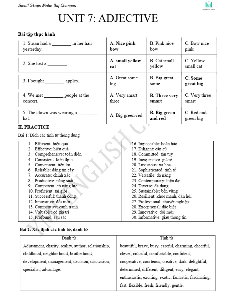 U7 - Adj Key For Students | PDF