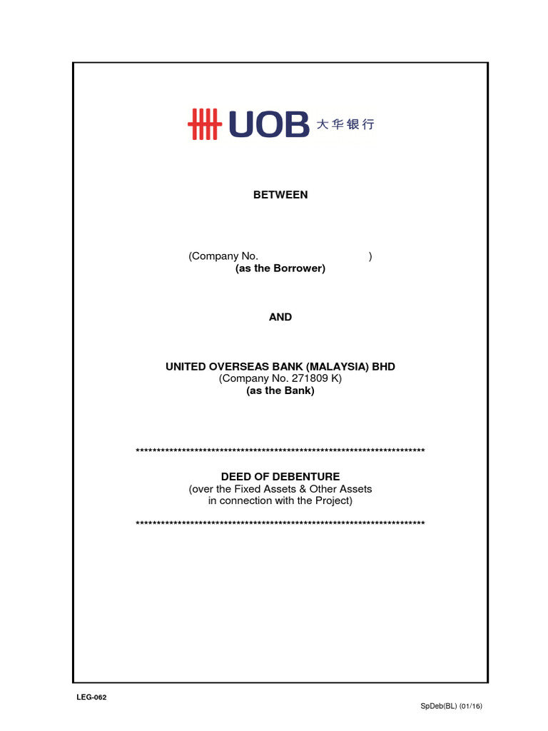LEG062 Specific Debenture Project Assets | PDF | Banks | Security Interest
