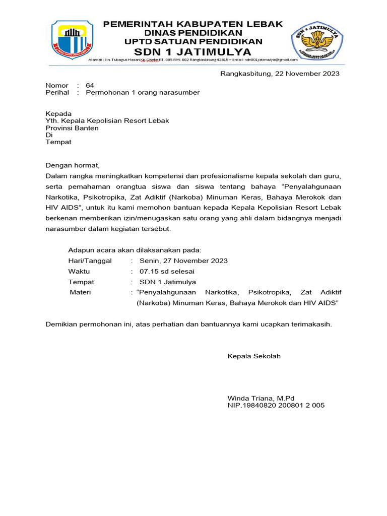 Surat Permohonan Narasumber Polisi | PDF