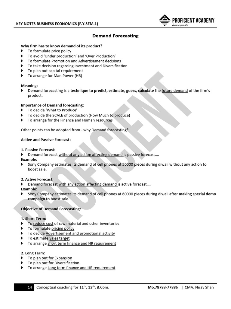 Demand Forecasting - F.Y.Sem.1 | PDF | Demand | Forecasting