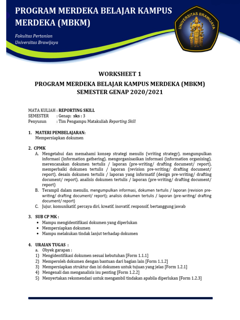 Worksheet 1 Reporting Skills Pdf