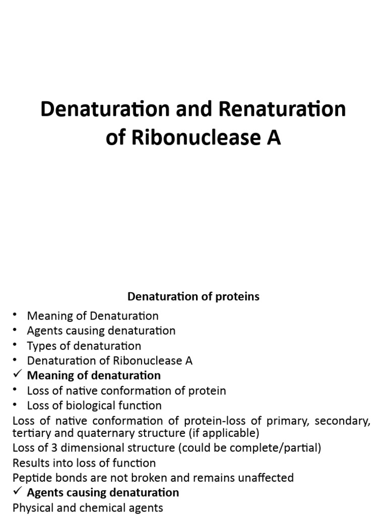 Denaturation and Renaturation of Ribonuclease - Unit4 A - Lecture ...
