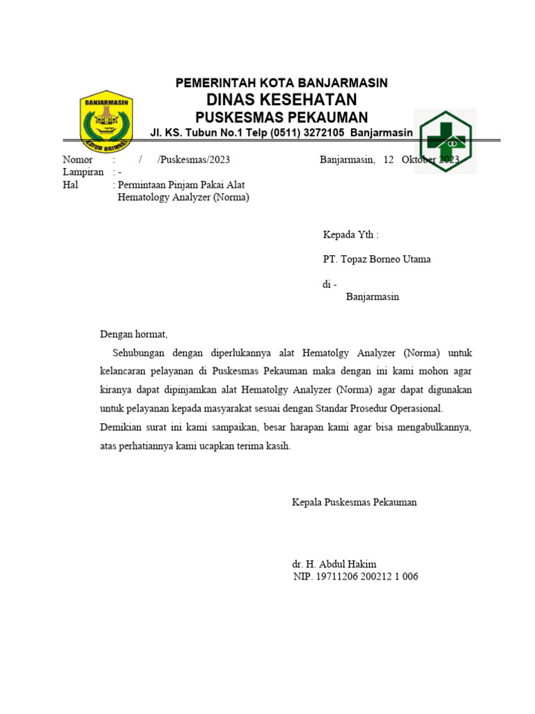 Surat Peminjaman Alat | PDF | Sains & Matematika