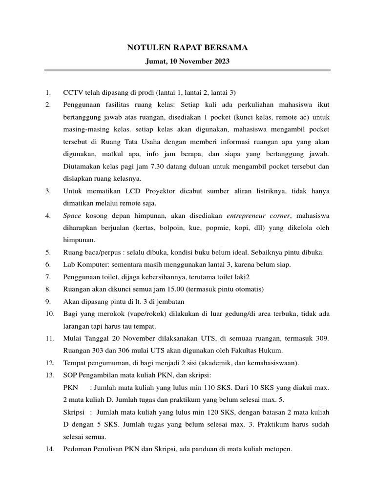 Notulen Rapat Bersama 10-11-2023 | PDF