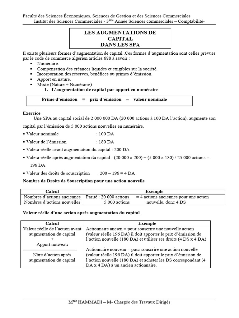 Augmentations de capital en SPA | PDF | Action (Finance) | Économie