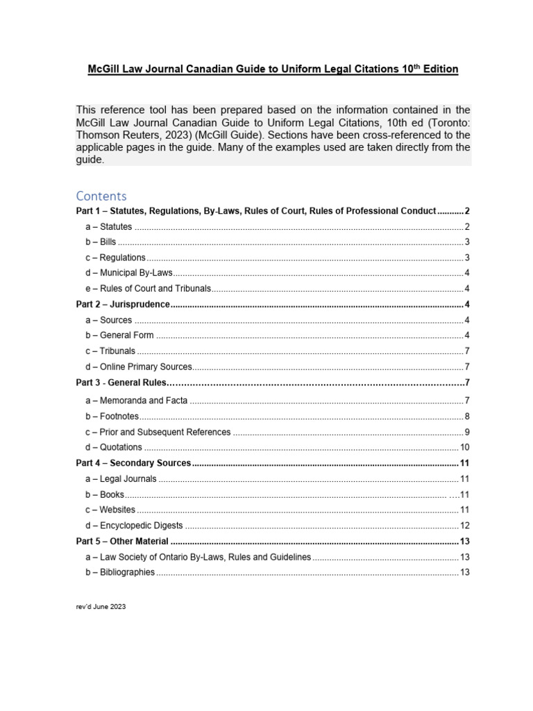McGill Law Journal Guide To Uniform Legal Citations 10th Ed | PDF ...