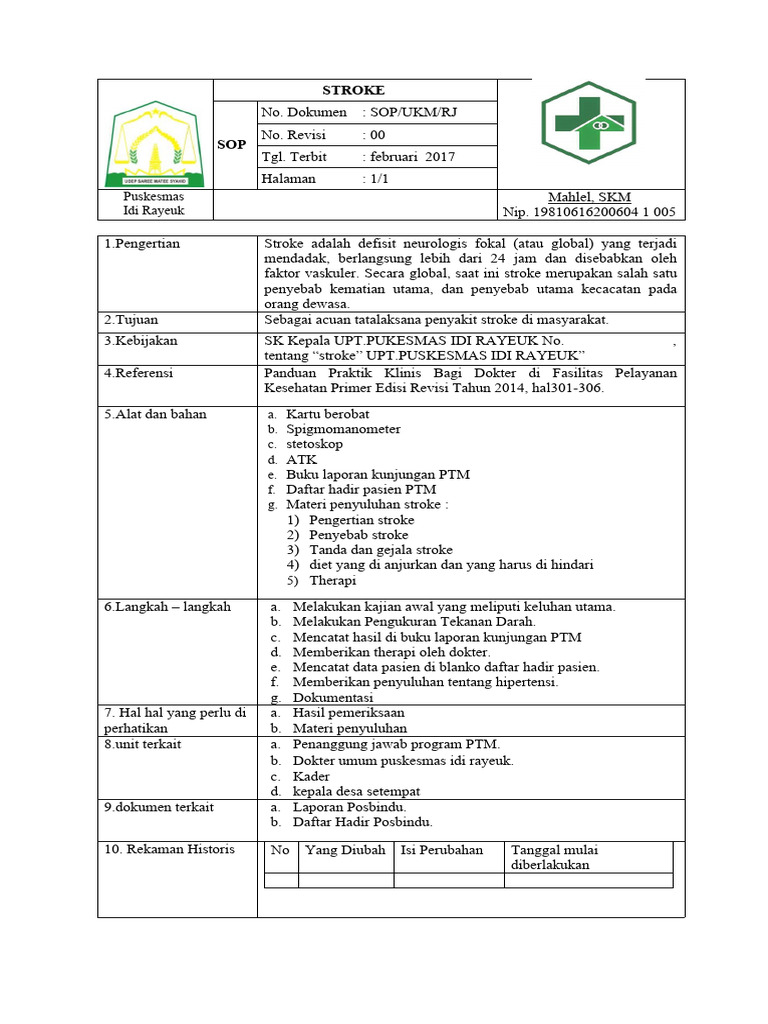 SOP Penanganan Stroke di Puskesmas | PDF | Pengembangan Diri | Sains ...