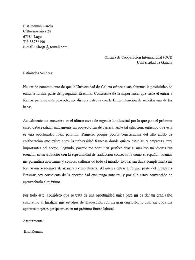 Ejemplo-Carta de Motivacion Erasmus | PDF Ejemplo-Carta de Motivacion Erasmus | PDF