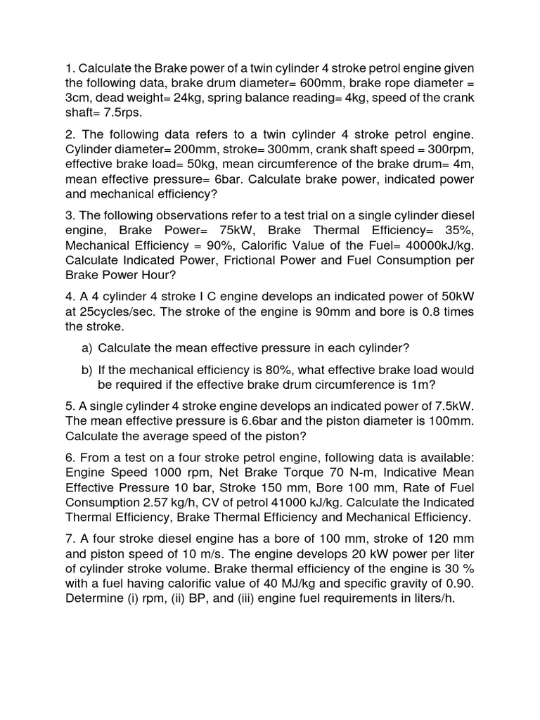 IC Engines - Numericals | PDF | Diesel Engine | Engines