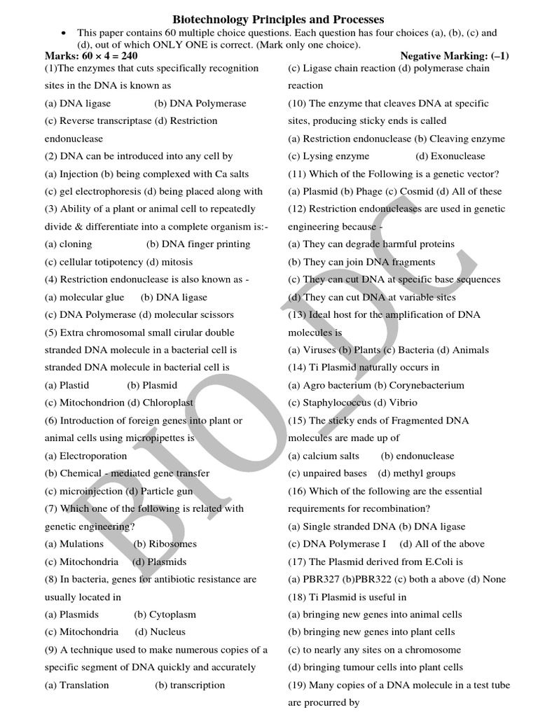 Biotechnology Exam Prep | PDF | Dna | Molecular Cloning